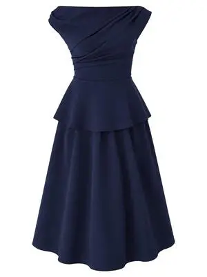 GIRL IN MIND Connie Peplum Midi Dress Navy - Blue