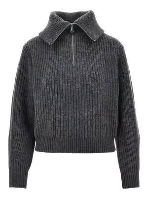 Max Mara Wool Zip-up Roll-neck Jumper - Dark Grey Grey