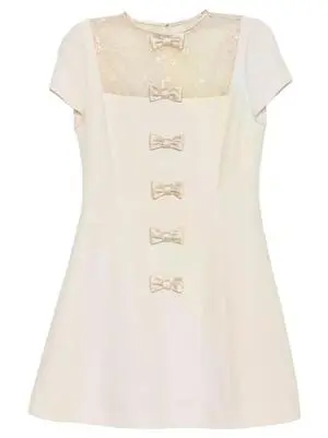Valentino Garavani Lace-panelled Bow-detail Mini Dress - Neutrals