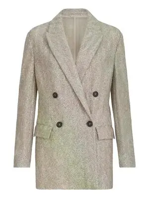 Brunello Cucinelli Sparkling Mohair And Wool Chevron Embroidered Blazer - Neutrals
