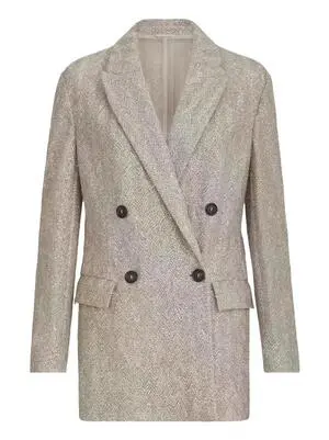 Brunello Cucinelli Sparkling Mohair And Wool Chevron Embroidered Blazer - Neutrals