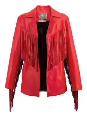 DANCASSAB Laurel Fringe Leather Jacket - Red
