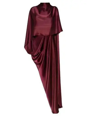 ISABEL SANCHIS Draped Shoulder-cape Gown - Red