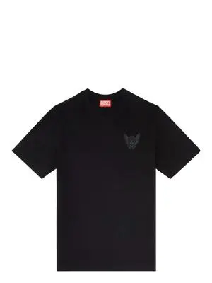 DIESEL® Cotton T-shirt With Chest Logo Motif - Black