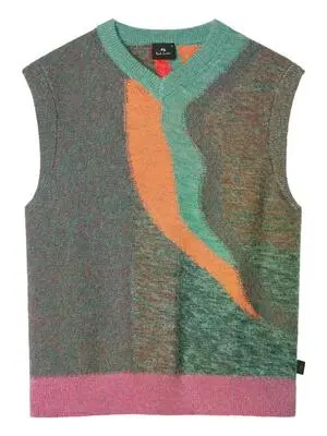 Paul Smith Abstract-pattern V-neck Knitted Vest - Grey