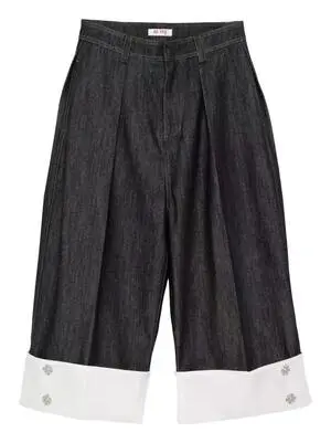 AO YES Pleated Turn-up Denim Trousers - Blue