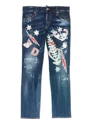 Dsquared2 Patch-detail Distressed Jeans - Blue