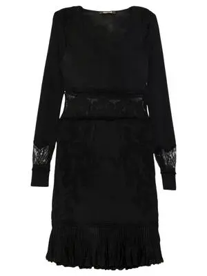 Roberto Cavalli Lace-panelled Ruffled Dress - Black