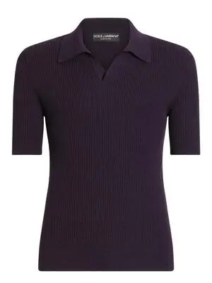 Dolce & Gabbana Rib Knit Polo Shirt Sweaters And Cardigans - Blue