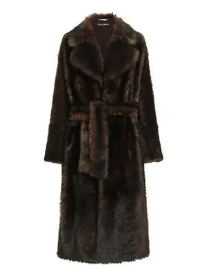Dolce & Gabbana Shearling Belted Coat - Brown