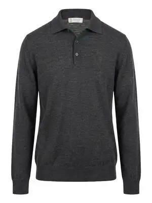 Brunello Cucinelli Fine-knit Polo-collar Sweater - Grey