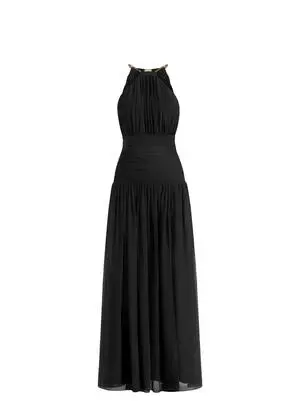 Manière De Voir Metallic Ruched Halterneck Maxi Dress - Black