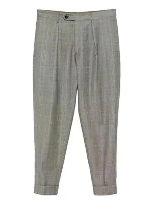 BERWICH Prince Of Wales Check Pleated Trousers - Grey