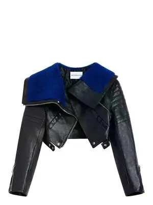 Givenchy Shearling-trim Cropped Biker Jacket - Black