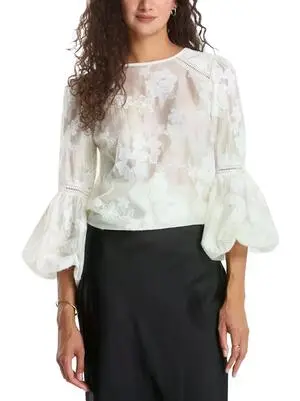 Guess Embroidered Floral Bell-sleeve Blouse - White
