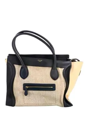 Celine Tricolor Canvas And Leather Luggage Shoulder Bag - Neutrals