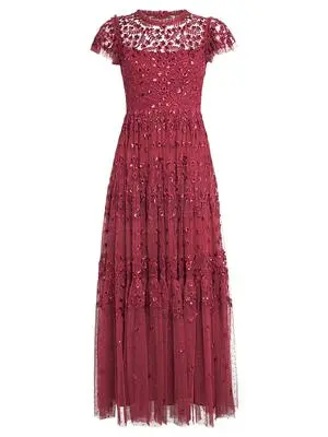 NEEDLE & THREAD Clover Midi Dress - Burgundy