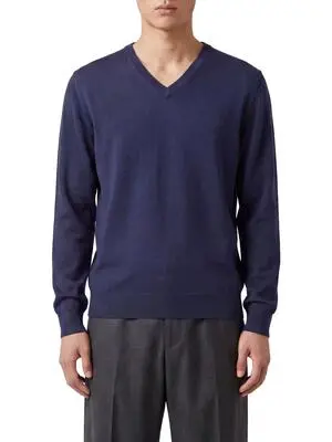 Brunello Cucinelli V-neck Sweater In Cashmere And Wool Blend - Navy