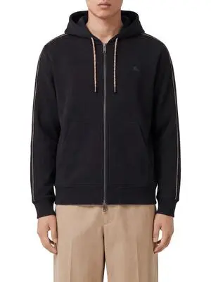 Burberry Relaxed Fit Cotton Zip-up Hoodie With Ekd Logo - Black