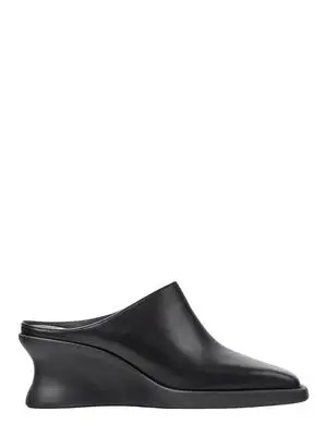 Camper Louise Calf Leather Wedge Mules With Square Toe - Black