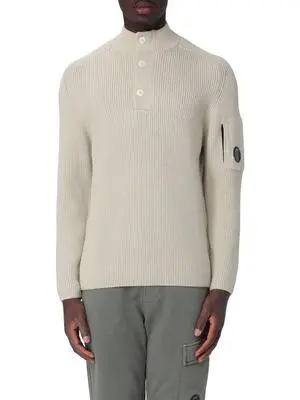 C.P. COMPANY Slim Fit Mock Neck Sweater In Cotton Blend With Buttons - Silver