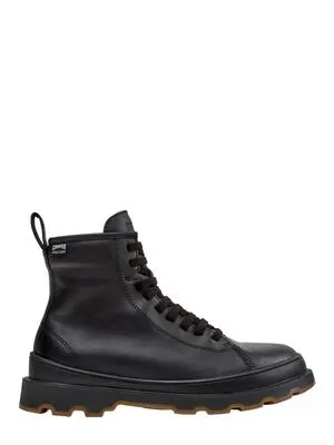 Camper Brutus+ Smooth Calfskin Combat Boots With Lug Sole - Black