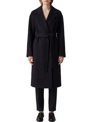 THE ROW Virgin Wool Knee-length Robe Coat With Belt - Black