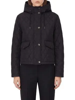 Burberry Hooded Quilted Nylon Jacket With Check Interior - Black