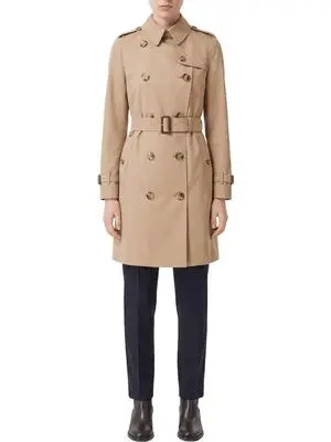 Burberry Knee-length Double-breasted Cotton Trench Coat With Belt And Epaulettes Honey