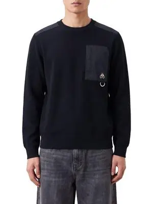 Moose Knuckles Crewneck Cotton-blend Sweatshirt With Zip Pocket - Black