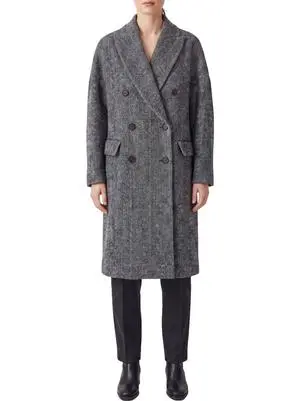 Brunello Cucinelli Relaxed Fit Double-breasted Wool Blend Coat With Lapels - Grey