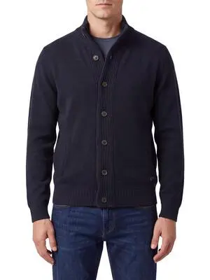 Barbour Barbour Pure Wool High Neck Button-Up Cardigan Blue