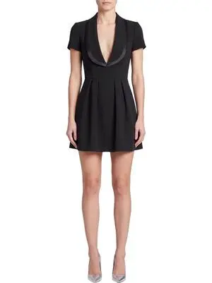 Elisabetta Franchi Flared Crêpe Mini Dress With Shawl Collar And Short Sleeves Black