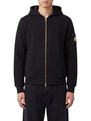 Moose Knuckles Zipped Cotton Hoodie With Metallic Logo - Black
