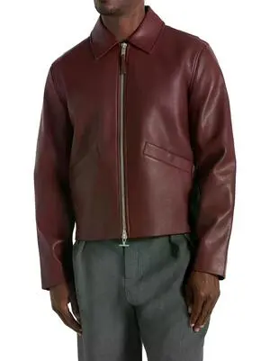 Manière De Voir Yves In Wine Minimal Leather Jacket - Red