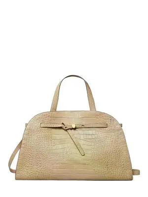 Tory Burch Romy Croc-embossed Bauletto Bag - Neutrals