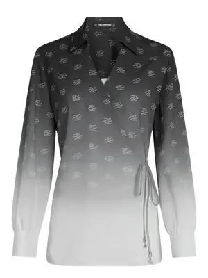 Karl Lagerfeld Fluid Ombré Monogram Wrap Blouse - Grey