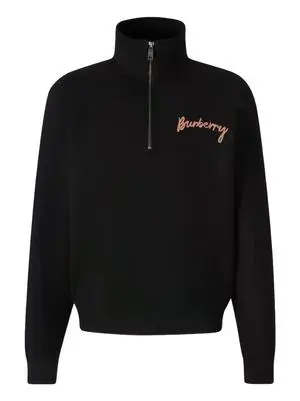 Burberry Logo-embroidered Half-zip Sweater - Black