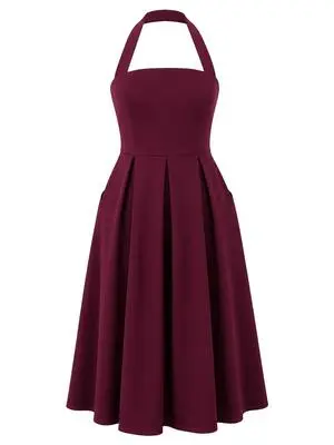 GIRL IN MIND Briar Halterneck Pleated Skirt Midi Dress - Red