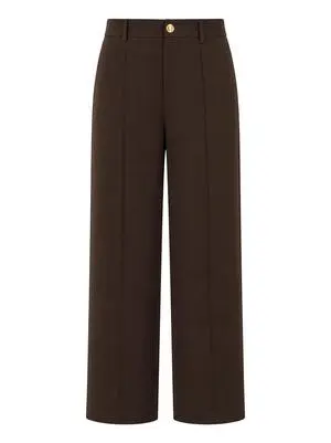 YUMI Wide Leg Stretch Trousers - Brown
