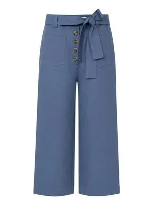 SVETLANA K Mitya Trousers – High-waisted Cropped Cotton In Mid - Blue