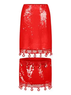 ÚCHÈ Floating Sequin Midi Skirt - Red