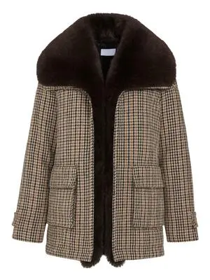 HORTONS ENGLAND Ashford Tweed Faux Fur Jacket - Brown