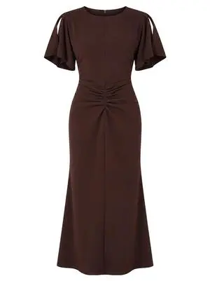 GIRL IN MIND Cleo Ruched Detail Midi Dress - Brown