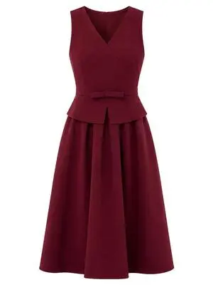 GIRL IN MIND Pearl Bow Detail Midi Dress - Red