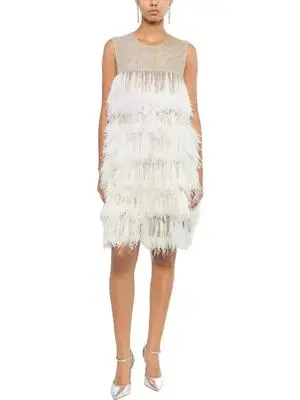 Naeem Khan Feather-trim Dress - Neutrals