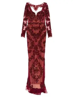 Zuhair Murad Beaded Lace Fishtail Gown - Red