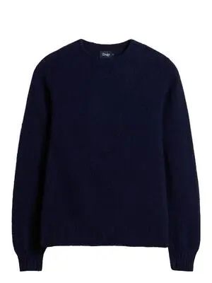 DRAKE'S Brushed Shetland Crew Knit - Navy