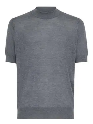 Brunello Cucinelli Silk-cotton High-neck T-shirt - Grey