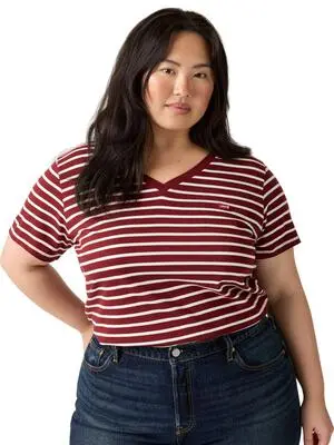 LEVI'S Striped V-neck T-shirt - Red